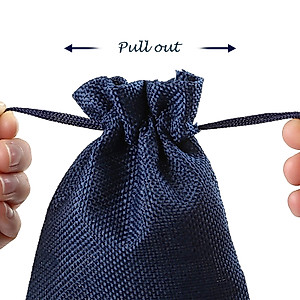Naler 24pcs Burlap Bags with Drawstring Linen Gift Bags Jewelry Pouches Sacks for Wedding, Party Favors, DIY Craft, Presents, 4 x 6 Inch, Navy Blue