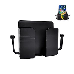 BlingKingdom Self-Adhesive Wall Mount Phone Holder with Hooks Phone Stand Charging Holder for Smartphones Cellphone Bracket Phone Holder for Wall Home Office RV for iPhone and Android (Black)