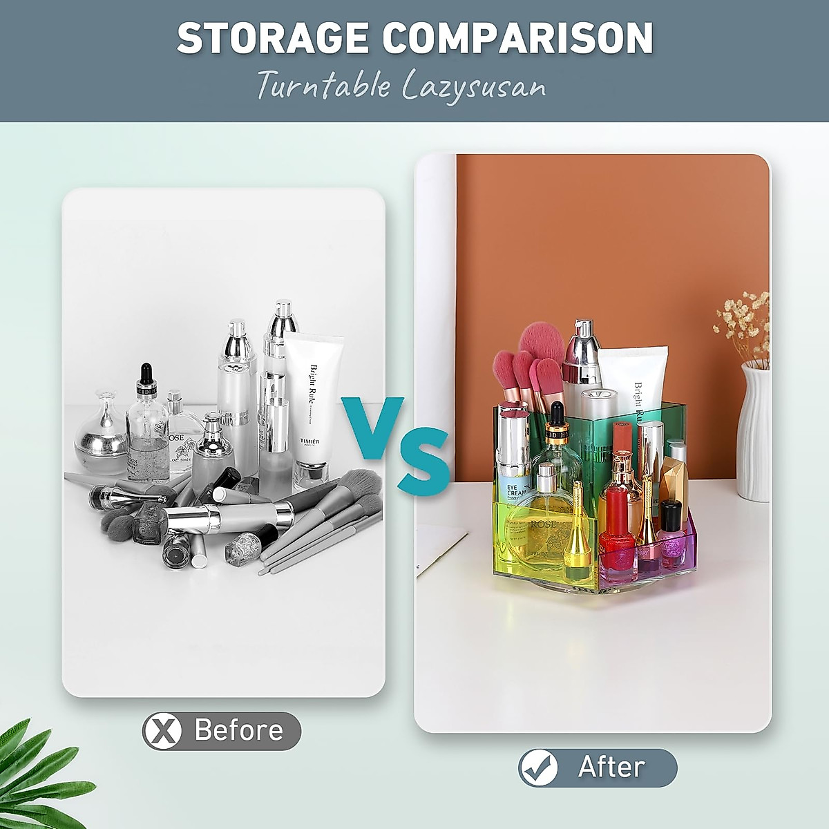 Auyeetek Clear Makeup Organizer Divided Premium Lazy Susan Organizer - High-End Acrylic Construction, 360° Rotation Perfume Lipstick Lotion Skincare Brush Holder Organizers Tray Hexagonal 7.87 in