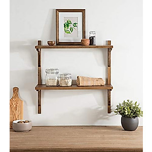 Kate and Laurel Meridien Farmhouse Wood Shelves, 24 x 8 x 24, Rustic Brown, Modern Two Tier Wall Shelf for Storage and Display