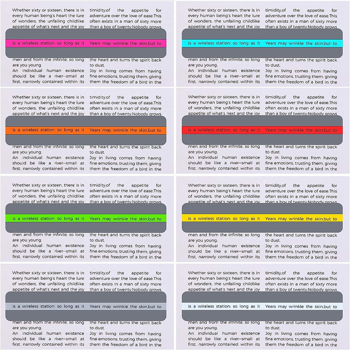 16 Pieces Guided Reading Highlight Bookmark Strips Colored Overlay Reading Tracking Rulers for Dyslexia, ADHD and to Reduce Visual Stress, 8 Standard Size and 8 Large Size