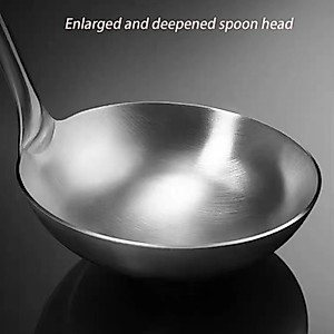 304 Stainless Steel Soup Spoon Cooking Spoon for Kitchen, Metal Soup Ladle,[Rustproof, Heat Resistance, Integral Forming], with Ergonomic Round Long Handle, 13.9 Inches1 Pack (Color:Silver)