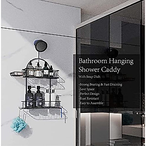 Neahom Hanging Shower Caddy Over Shower Head for Bathroom, Matte Black Stainless Steel Soap Holder & Razor Holder & Hooks, Hanging Shower Shelf Organizer, Storage Rack, Rustproof, Anti-Swing