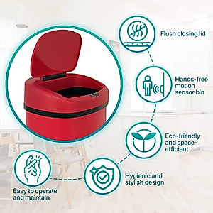 NiamVelo Kitchen Garbage Bin 13 Gallon Automatic Trash Can with Lid, Stainless Steel, Red