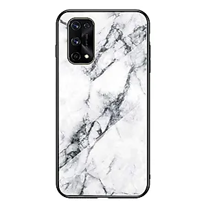 Grandcaser Case for Realme 7 Pro Ultra-Thin TPU Bumper Marble Polished Granite Pattern Glass Case Never Fade Protective Cover for Realme 7 Pro 6.4" -White