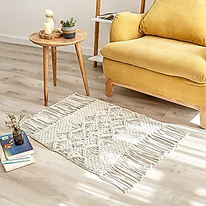 Mkono Macrame Rug Boho Area Rugs Cotton Woven Small Carpets with Tassels for Bedroom Living Room Bathroom Entryway Nursery Home Decor, 35" L x 24" W