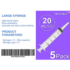 5 Pack 20 ml Large Plastic Syringe, Oil or Glue Applicator, No Needle, for Scientific Labs and Dispensing Multiple Uses Syringes Tools, for Refilling and Measuring Liquids Feeding Pets