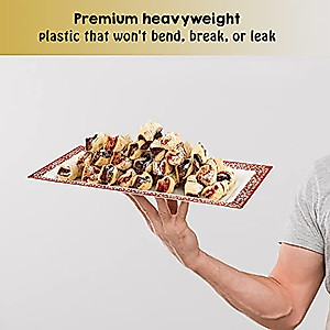 Yumchikel-Plastic Serving Tray & Platter Set (4pk) White & Rose Gold Lace Disposable Party Trays & Platters for Food - Weddings, Dessert Table, Cupcake display -14"x7.5" inches