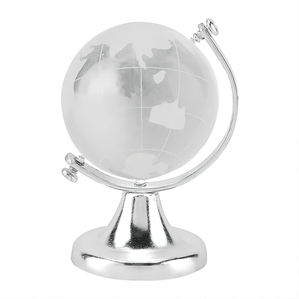 Clear Crystal Sphere, 6.5x4cm Mini Round Earth Globe World Map Ball with Metal Stand Decor Crystal Glass Ball Decorative(Sliver)