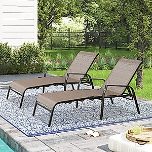 PEAK HOME FURNISHINGS Patio 2-Piece Aluminum Chaise Lounges Chairs w/High Armrest Outdoor 5-Position Adjustable Sling Recliners Sun Lounger Set
