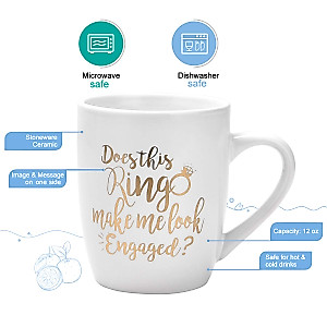 Maustic Engagement Gift Does This Ring Make Me Look Engaged Coffee Mug Funny Mug Novelty Coffee Mug Gift for Women Men Engagement Anniversary Birthday Christmas