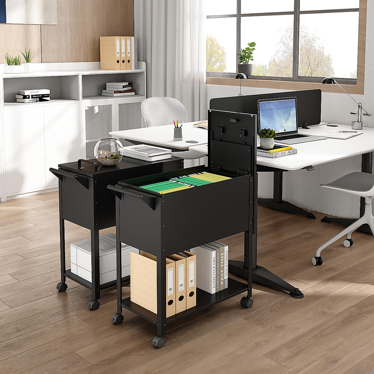 NODHM Metal Mobile File Cabinet, Rolling File Cart File Box with Sliding Cover and Wheels, Rolling Filing Cabinet Locking Tool Storage Cabinets for Home Classroom Office