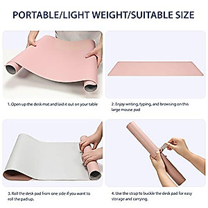 AFRITEE Desk Pad Desk Protector Mat - Dual Side PU Leather Desk Mat Large Mouse Pad, Writing Mat Waterproof Desk Cover Organizers Office Home Table Gaming Decor （Rose Pink/Silver, 23.6" x 13.8")