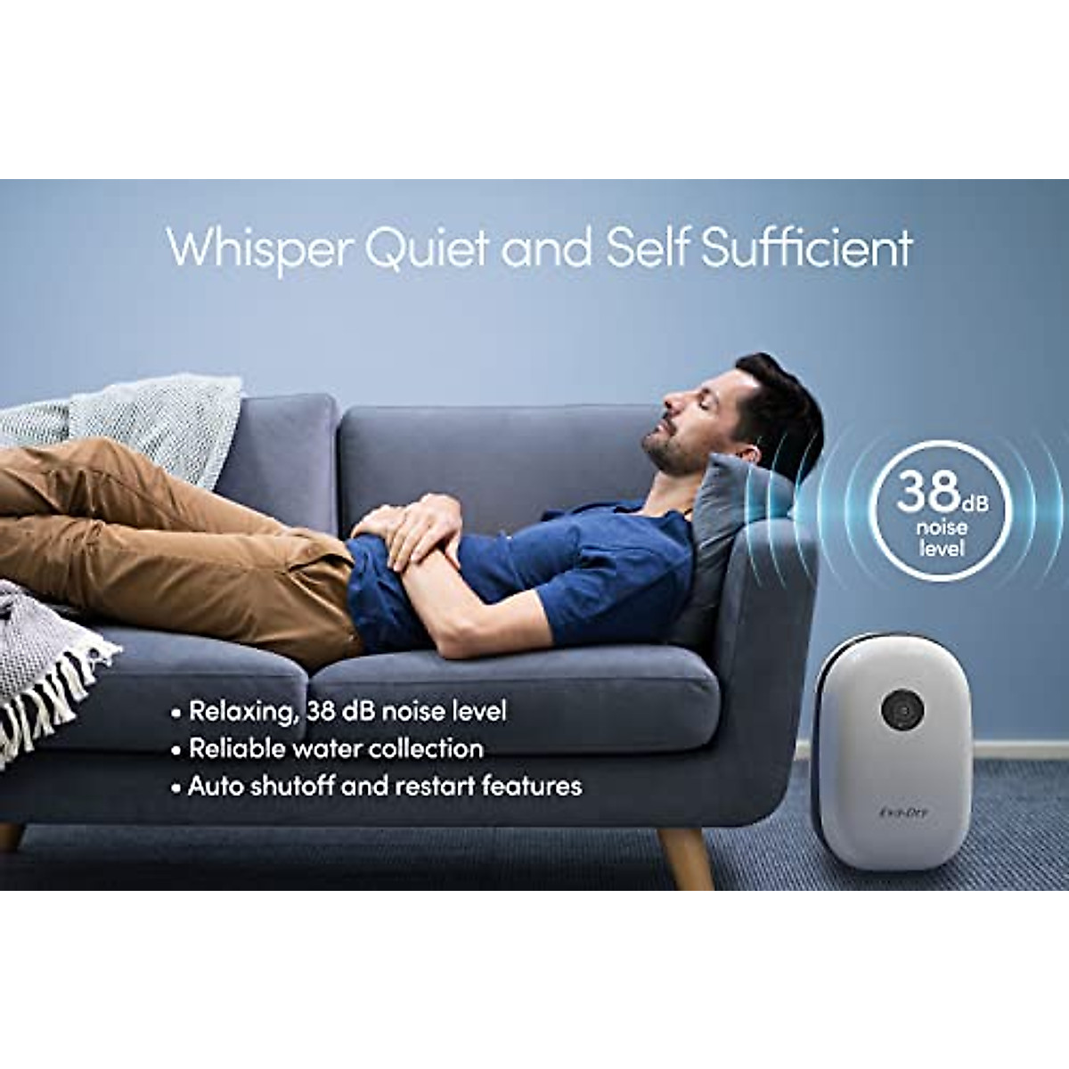 Eva-Dry Air Dehumidifier for Home – Portable Dehumidifier for Small & Medium Spaces Up to 2,500 Cubic Ft. – Quiet Dehumidifier for Basements, RVs, Bathrooms, Laundry Rooms, Campers, Bedrooms, & More