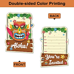 REWIDPARTY Aloha Luau Party Invitations with Envelopes & Stickers（Set of 15） Tiki Luau Shaped Fill-in Invitations Hawaiian Summer Party Invites Cards Tropical Hawaiian Beach Birthday Party Supplies