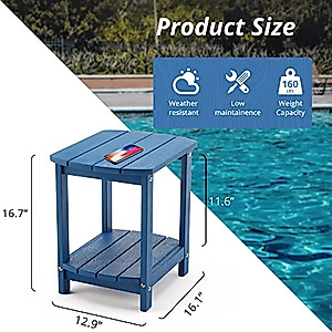 LUE BONA Adirondack Outdoor Side Table, Navy Blue Poly Outdoor Patio End Table Weather Resistant, Pool Composite Plastic Morden Side Table for Patio, Pool, Porch, Garden, Lawn