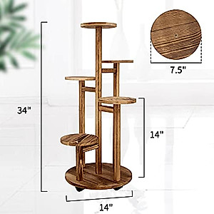 GEEBOBO 5 Tiered Tall Plant Stand for Indoor Outdoor, Wood Plant Shelf Corner Display Rack, Multi-tier Planter Pot Holder Flower Stand for Living Room Balcony Garden Patio (Walnut)…