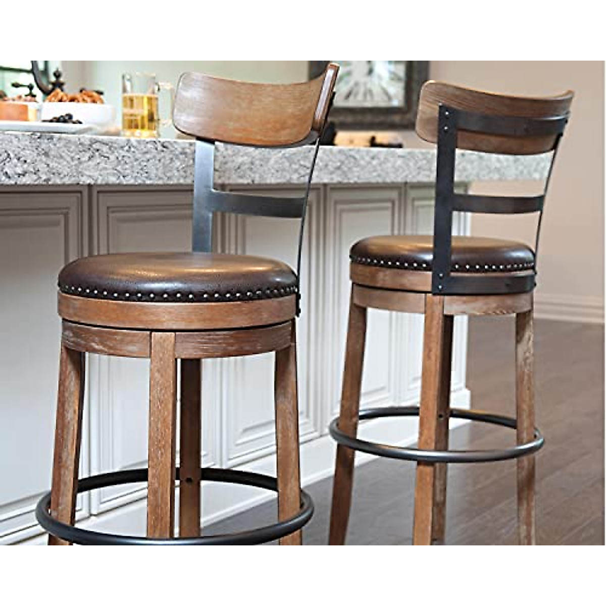 Signature Design by Ashley Pinnadel 30" Modern Swivel Pub Height Barstool, Light Brown