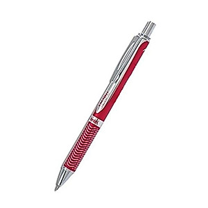 (3) Pentel Energel Alloy Retractable Liquid Gel Pen, (0.7mm) Medium Line, Navy Blue Barrel, Red Barrel, Black Barrel 1-Pk Black Ink