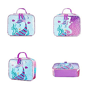 THE Crafts Reversible Sequin School Backpack Lightweight Little Kid Book Bag with Lunch Bag Set for Preschool Kindergarten Elementary (17", Mermaid with Lunch Bag)