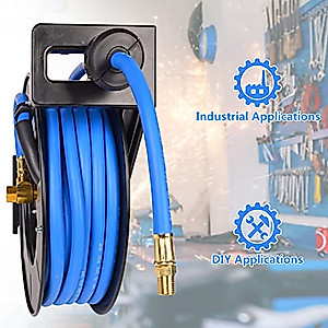 Aain AE39 Heavy Duty Air Hose Reel With 50FT Auto Rewind Preminium Retractable air hose,Steel Construction Industrial Air Hose Reel Wall Mount 3/8" Flexiable Hybrid Hose