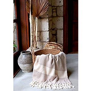 Fringe Home Throw Blanket, Boho Throw Blanket, 68" x 51" Throw Blanket for Sofa, Cotton Throw Blanket, Couch Throw Blanket, Made in Turkey (Boho - Beige)