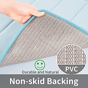 ROSMARUS Memory Foam Bath Mat 20” x 32”, Water Absorbent Shower Mat, Thick Bath Rugs for Bathroom Non Slip with PVC Backing, Ultra Soft Bathroom Rugs for Bathroom Floor & Tub, Aqua Blue