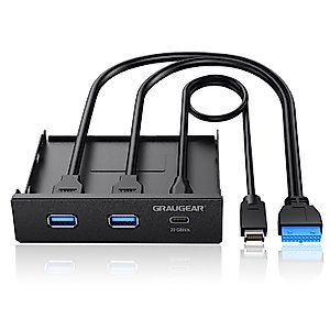 GRAUGEAR 3.5 Inch Front Panel USB Hub, Internal USB Hub with 20Gbps USB3.2 Gen2 USB-C and USB 3.0 Ports, USB3.2 Type-E Key-A 20-Pin Header & USB3.0 Header Required, Fits 3.5" PC Computer Case [G-MP01]