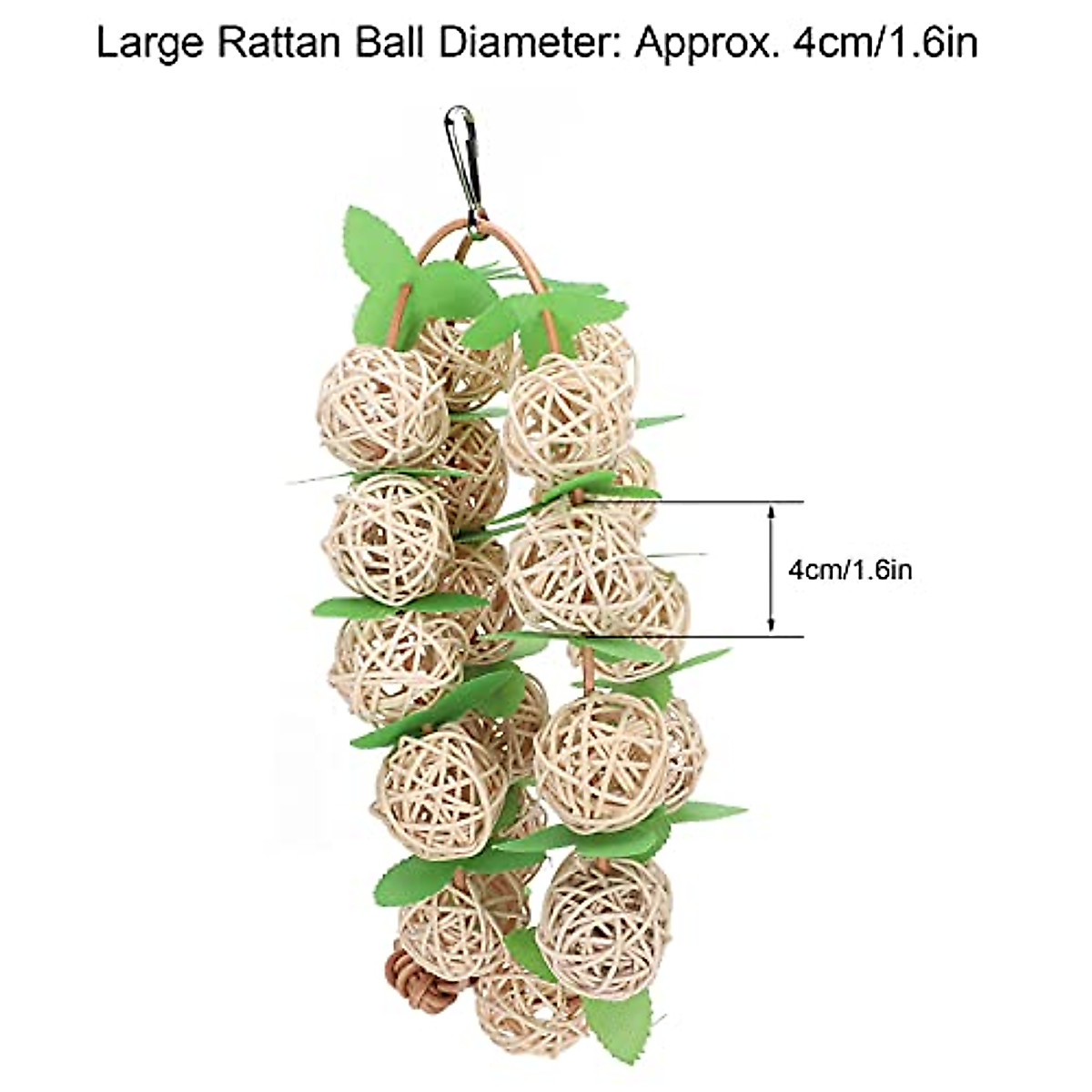 Bird Chewing Toys Rattan Ball String Parrots Swing Toy Foraging Shredder Toy Hanging Hammock Bell Swing Chewing Toy for Training and Playing Fetch(L-Wooden Color)