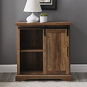 Walker Edison Carson Modern Farmhouse Sliding Slat Door Storage Cabinet, 32 Inch, Rustic Oak
