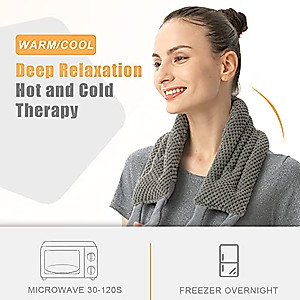 UNCN Long Heating pad for Neck and Shoulders Back 33 * 5.9" microwavable Large Moist Heat Pack Warm hot Compress Neck wrap Weighted Bag Massage Reusable Herbal Nature Calming Portable Grey