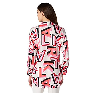 Karl Lagerfeld Paris Women's Logo Color Blouse, WHT Calypso CRL MLTI