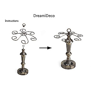 DreamiDeco Antique Countertop Stemware Holder and Wine Glass Drying Rack for Home and Bar, Each Holds 6 glasses (Brass, 2 Packs)
