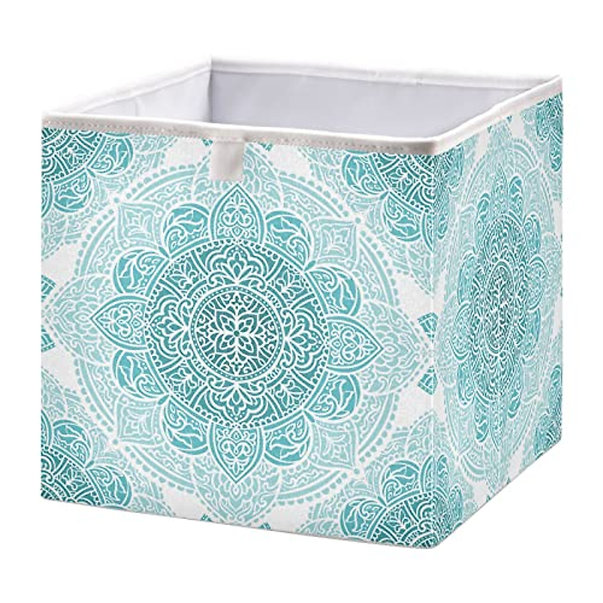 Kigai Aqua Turquoise Mandala Fabric Storage Bin 11" x 11" x 11" Cube Baskets Collapsible Store Basket Bins for Home Closet Bedroom Drawers Organizers