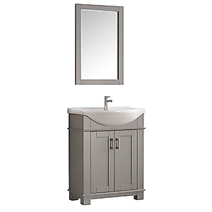 Fresca Hartford 30" Gray Traditional Bathroom Vanity with Quartz Countertop & White Ceramic Belly Bowl Sink - with Solid Wood Base Cabinet, Soft Closing Doors - Faucet Not Included