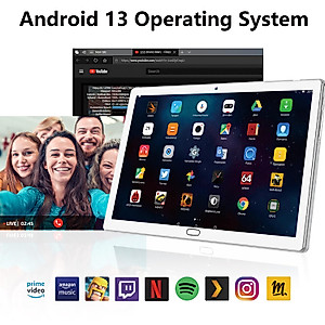 10 Inch Tablet Android 13 Tablets, 2 in 1 Tablet PC with 4+64/128GB Storage Octa-Core, Dual Sim Card Slots Tablet with Keyboard, 13MP Camera, 6000mAh Battery, GPS, Bluetooth, WiFi, Case Included