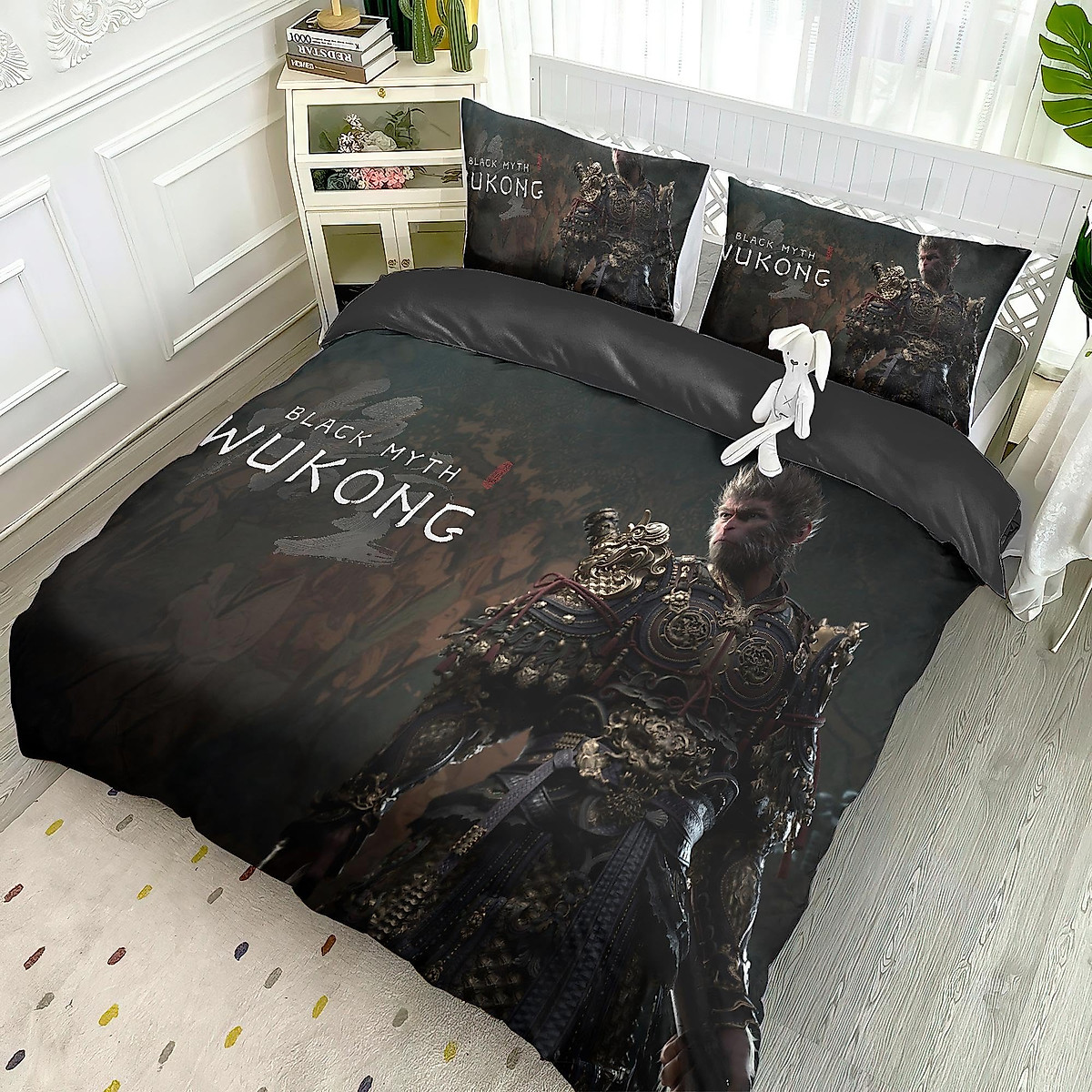 noxozoqm Game Black Myth Wukong 3-Pcs Bed Duvet Cover Set with 1 Duvet Cover + 2 Pillowcases, Game Black Myth Wukong Merch (2,Full (79x90in + 20x30in))