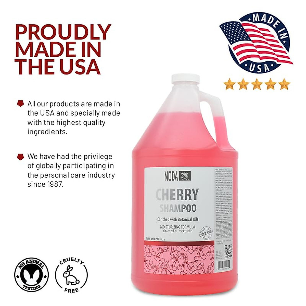 MODA - Moisturizing Shampoo for All Hair Types, Cherry, 128 Oz, Professional - Deeply Cleanses and Conditions, Strengthens, Restores and Shine your Hair