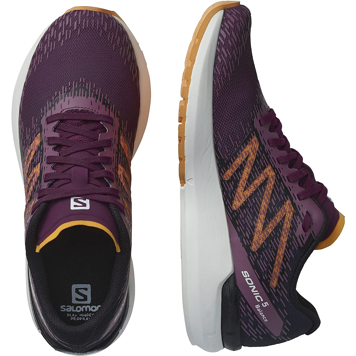 Salomon Women's Sonic 5 Balance W Trail Running Shoe, Grape Wine/Black/Blazing Orange, 7.5