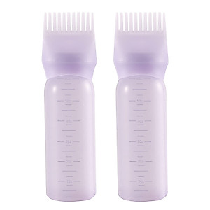 Pimoys Root Comb Applicator Bottle 6 Ounce, 2 Pack Oil Applicator for Hair Dye, Bottle Applicator Brush with Graduated Scale, Purple