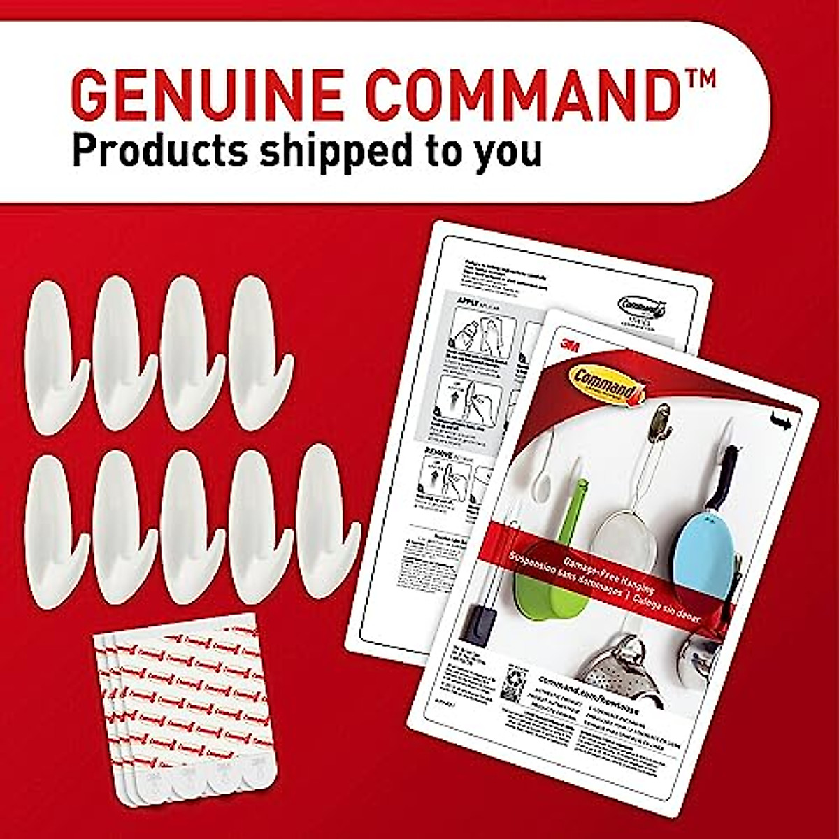 Command Medium Designer Hooks, Damage Free Hanging Wall Hooks with Adhesive Strips, No Tools Wall Hooks for Hanging Decorations in Living Spaces, 9 White Hooks and 12 Command Strips