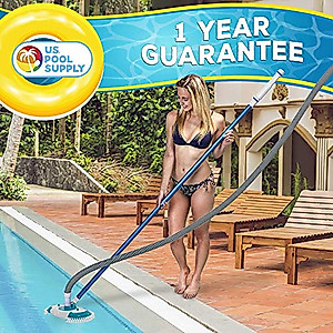 U.S. Pool Supply 16" Weighted Pool Vacuum Head with Nylon Side Bristles, Swivel Hose Connection, EZ Clip Handle - Connect 1-1/4", 1-1/2" Hose - Scrub Clean, Remove Debris - Safe for Vinyl Lined Pools