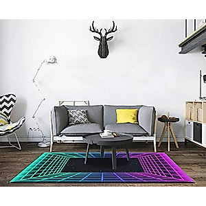 Vaporwave Retro Futuristic Background Abstract Grid Tunnel in Area Rugs Floor Mat Non Slip Throw Rugs Soft Door Mat Nursery Carpet for Living Room Home Indoor Outdoor Runner Rugs Yoga Mat