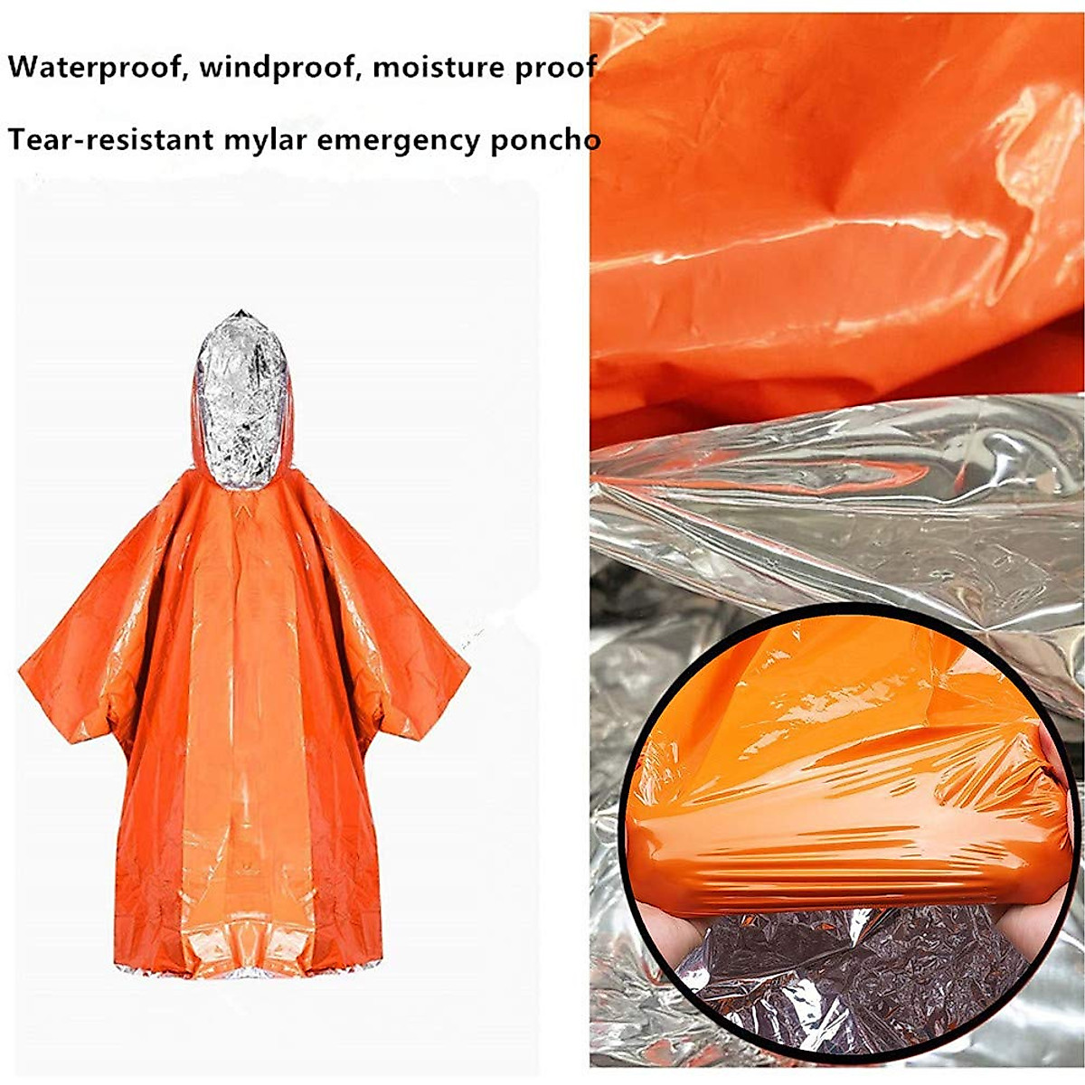 2pcs Emergency Blanket Poncho, 39.3 x 53inch Thermal Mylar Space Blanket Rain Ponchos Survival Gear and Equipment for Outdoor Activity Camping Hiking