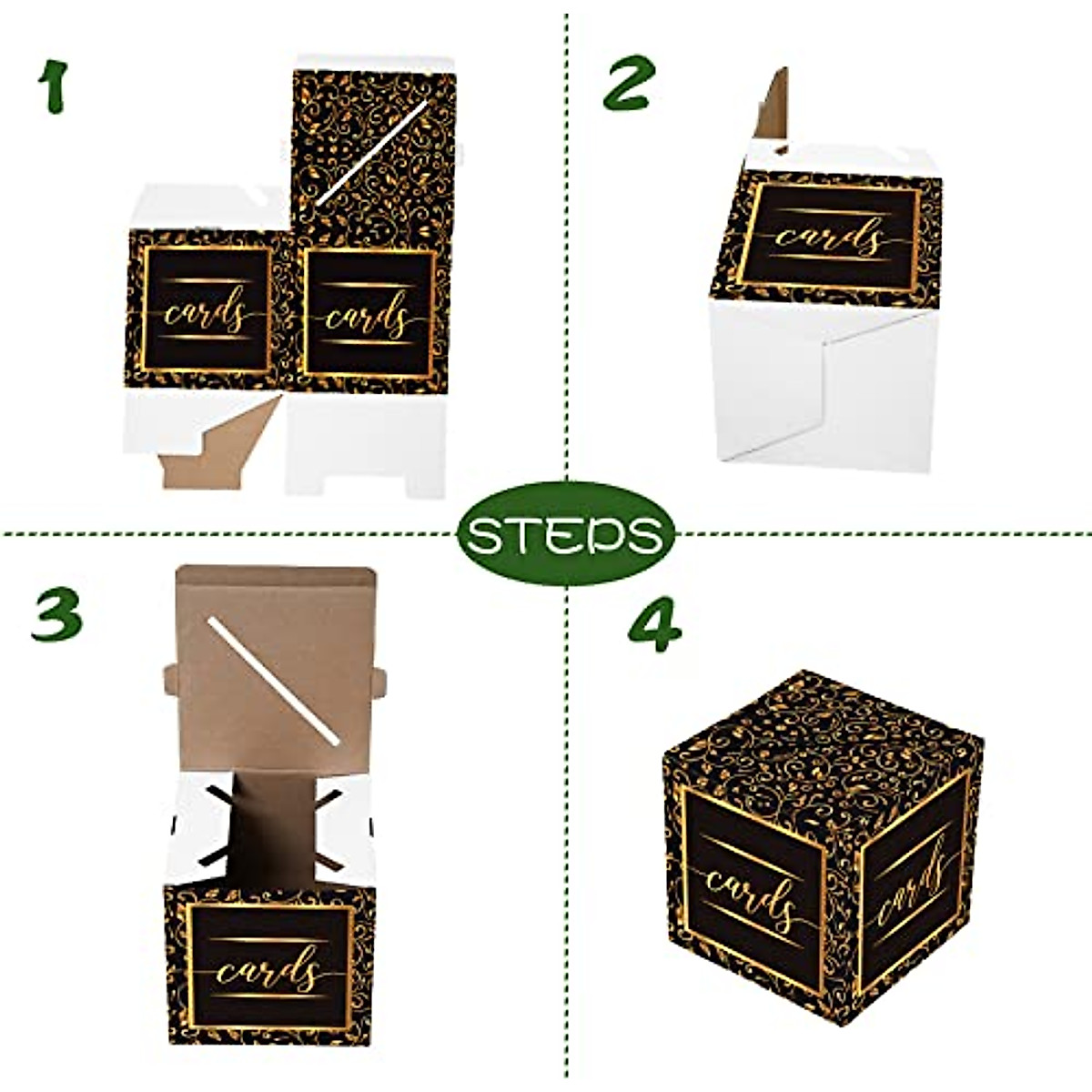 Black Gold Foil Card Box - Collapsible Money Box or Gift Box for Baby & Bride Shower, Birthday, Wedding Reception, Engagement Party, Graduation - 8"x8"x8" Party Favors Decorations Boxes(03)