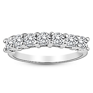 Houston Diamond District 1 Carat 14K White Gold Round 7-Stone Diamond Wedding Anniversary Stackable Ring Band Value Collection, Size 6.5