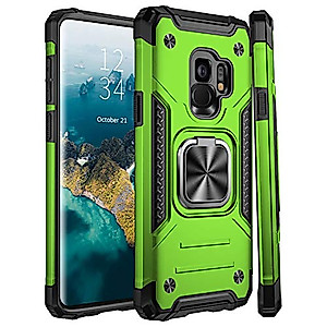 IKAZZ Galaxy S9 Case,Samsung S9 Cover Dual Layer Soft Flexible TPU and Hard PC Anti-Slip Full-Body Rugged Protective Phone Case with Magnetic Kickstand for Samsung Galaxy S9 Green