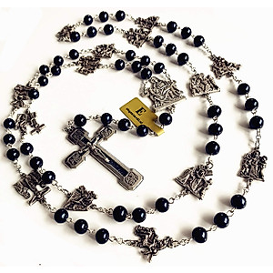 elegantmedical Stations of the Cross Prayer Rosary Real Black Pearl Beads Necklace Catholic Gifts Box