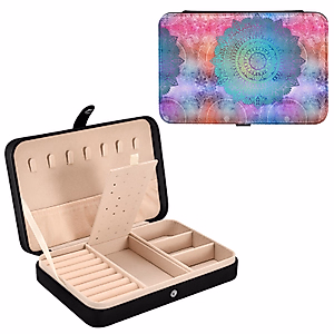Oyihfvs Colorful Floral Flowers Ethnic Islamic, Arabic, Indian, Ottoman Leather Jewelry Bag, Jewelry Storage, Portable Jewelry Organizer Boxes for Women Lady Necklace, Earrings, Rings, Bracelet