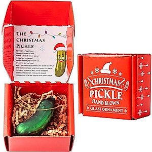 Haooryx German Christmas Pickle Ornament Tradition Decor, Glass Blown Green Cucumber Craft Pendant Tags with Rope for Christmas Tree House Decor Tradition Xmas Holiday Party Favor Gift Supply